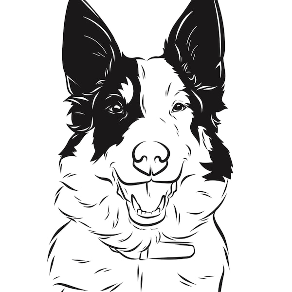 Custom Pet Ear Outline, Digital Hand Drawn, Half Body Dog Line Drawing ...