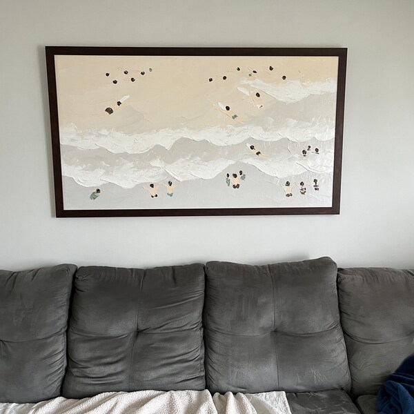Vertical Beach Joys Art, Ocean Surfing Art, Hand Painted Extra Large ...