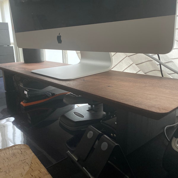 Dual Monitor Desk Shelf, Wooden Monitor Stand, Monitor Riser, Computer ...