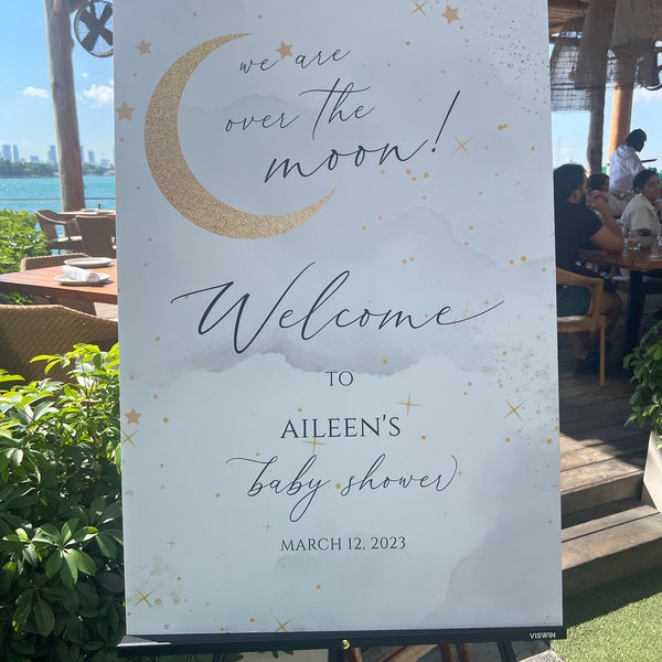 Over the Moon Baby Shower Welcome Sign, Welcome Sign, Baby Shower Sign ...
