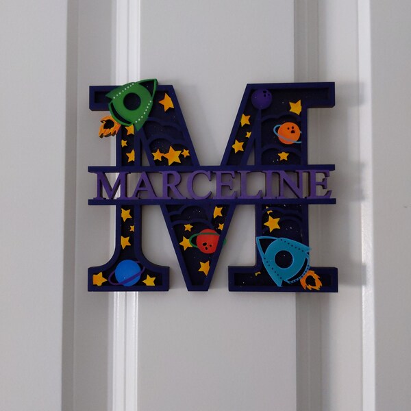 Space Rocket Letter - Personalised Kids Nursery Wall Art - Hand Painted ...