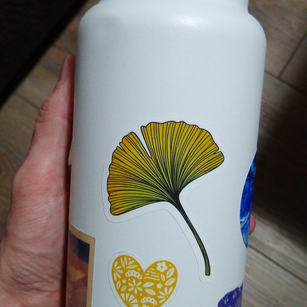 Ginkgo Leaf Vinyl Sticker | Sticker Decal for Laptop, Water Bottle ...