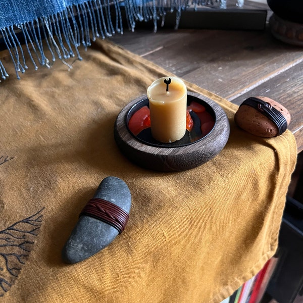 Sold as a Set, Leather Wrapped Centering Stones, Sterling Silver Heart ...