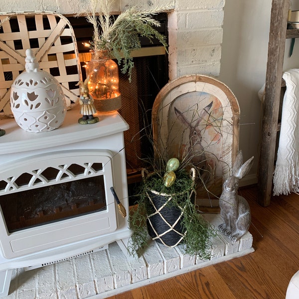 Bunny Wall Art | 14" X 22" | Arch Window Frame | Linen Wall Hanging ...