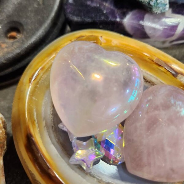 Small Angel Aura Rose Quartz Heart - Etsy