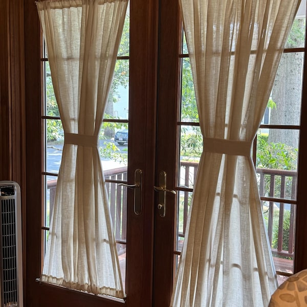 Linen-look Sheer China Cabinet Curtain: Custom Kitchen Panel - Etsy