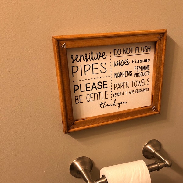 Sensitive Pipes Framed Poster, Guest Bathroom, Wall Signs, Septic ...