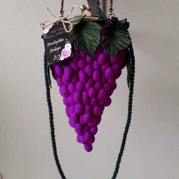 Designer Purse Felted Grape on a Purse Purple Felted Purse Felted Bag ...