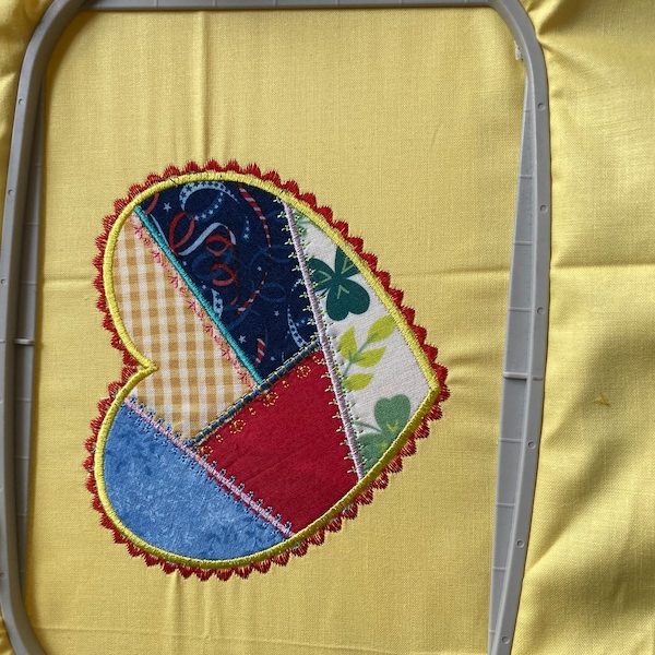 Crazy Patch Heart Machine Applique Design, Valentines Day Embroidery ...