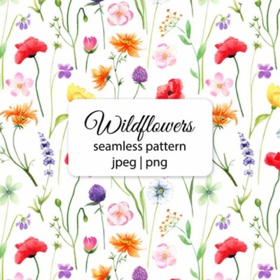 Wildflowers Seamless Pattern. Bright Meadow Flowers. Watercolor Floral ...