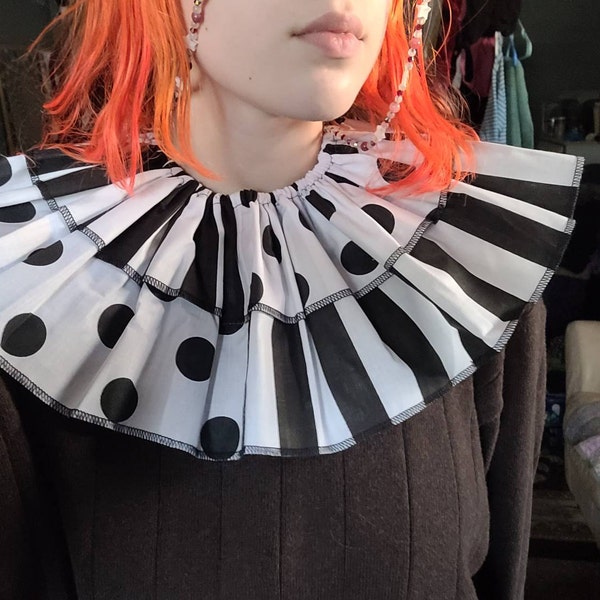 Striped/polka Dot Detachable Clown Collar, Removable Black and White ...