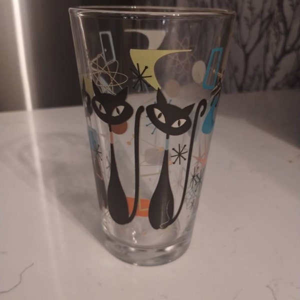 Atomic Kitschy Black Cat Pint Glass, 16oz Mid Century Modern Retro Beer ...