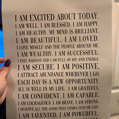 Positive Affirmation Poster Success Wall Art Grateful Quotes Morning ...