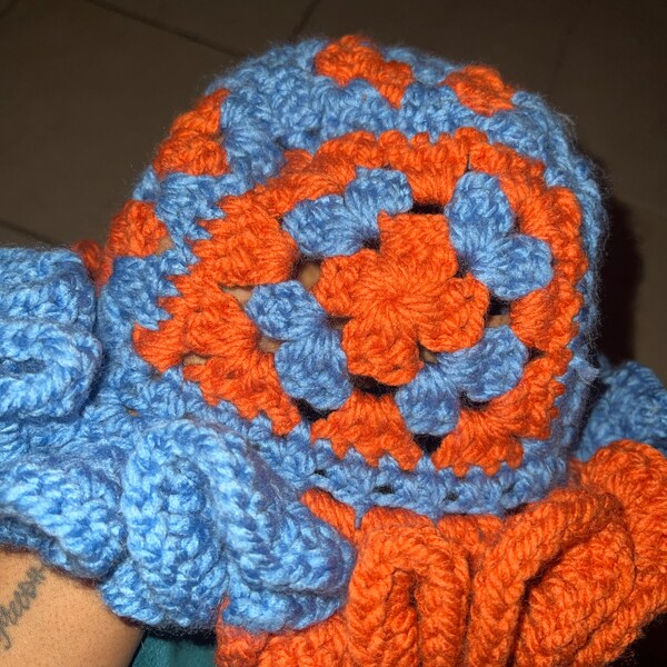 Crochet Granny Square Bucket Hat | Crochet Ruffle Brim Hat | Granny ...