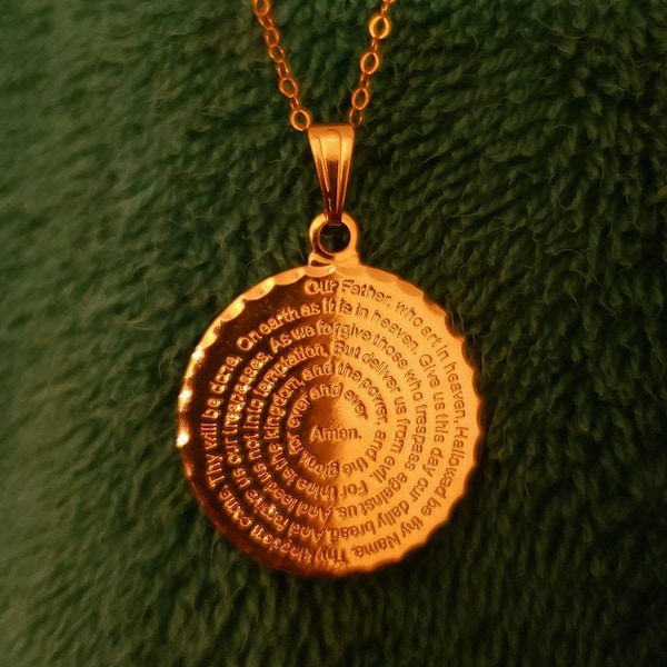 Large Gold Medallion Script Pendant Necklace, Father Prayer Pendant ...