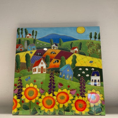 Trivet Ceramic Tile Square Landscape Sunflowers Art Print Ceramic - Etsy