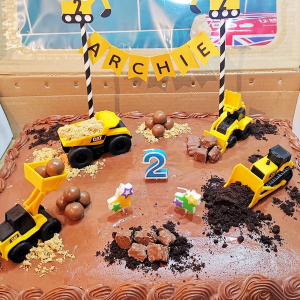Digger Bunting Cake Topper, Boys Digger Truck Cake Topper, Personalised ...