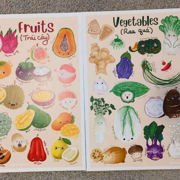 Fruits and Veggies Bilingual Flash Card Set 68 Cards English ...