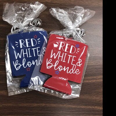 Red White and Blonde Drink Hugger Red White and Brunette Can - Etsy