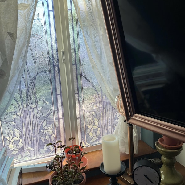 Custom Stained Glass Window Film - Nature-inspired Tree and Vine Design ...
