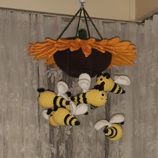 Bee Mobile Crochet Pattern PDF: Sunflower Amigurumi Nursery Decoration ...