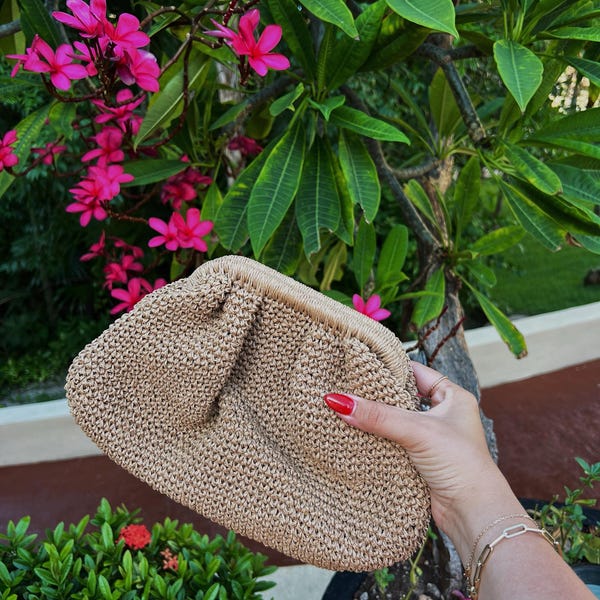 Small Raffia Beige Clutch Bag for Women | Straw Knitted Raffia Bag ...