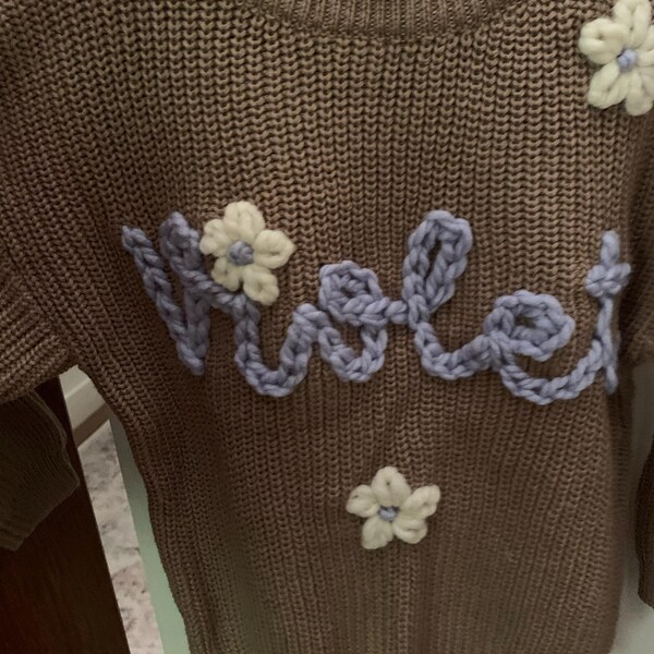 Custom Initial Flower Design Embroidered Baby and Toddler Knit Sweater ...