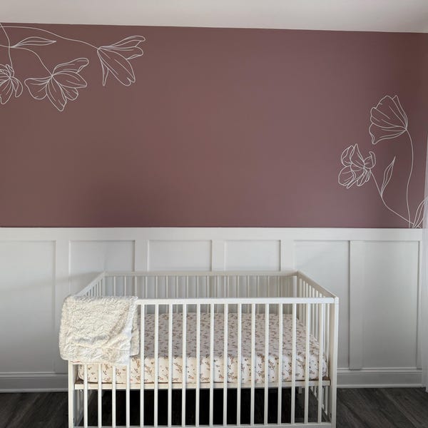Minimal Line Art Flower Corner Wall Decals – Modern Floral Accent Wall ...