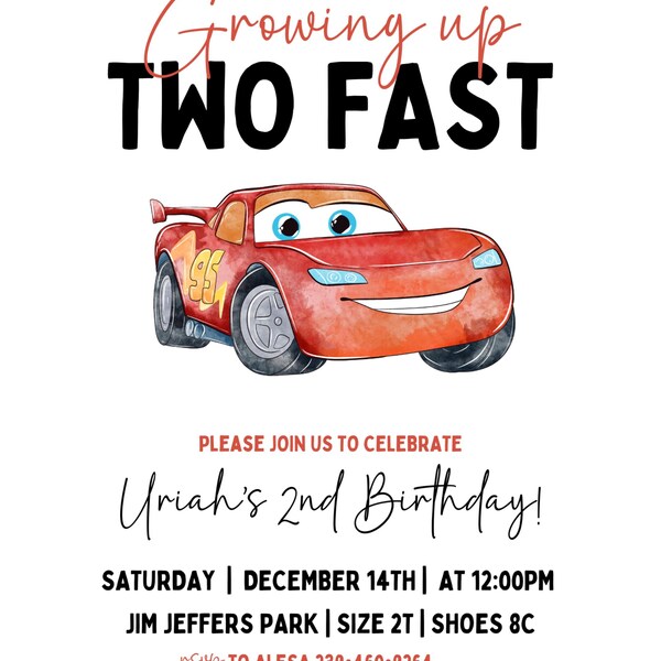 Cars Birthday Party Invitation, Lightning Mcqueen Birthday, Cars Party ...