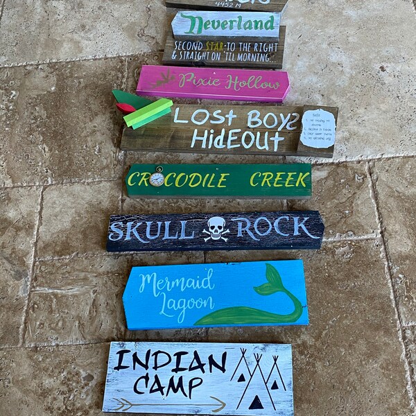 Customized Directional Sign Wooden Mile Marker Peter Pan Neverland ...