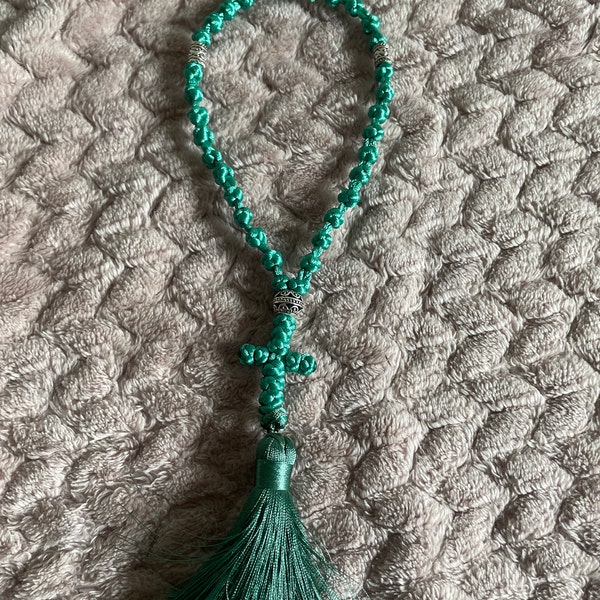 White 33 Knot Eastern Orthodox Prayer Rope Byzantine Style Cross and 3 ...