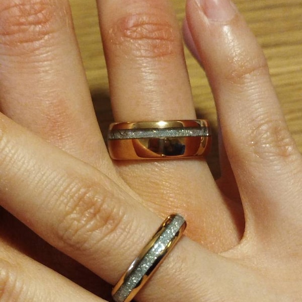 His and Her Moonstone Ring Set, Rose Gold Tungsten Wedding Band, 8mm ...