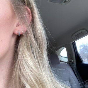 Turquoise Hoop Earring Sterling Silver Earring Dainty Hoop Huggie Hoop ...