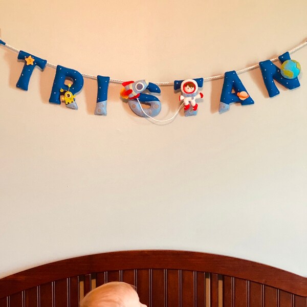 Felt Name Banner, Outer Space Name Banner, Nursery Decor, Personalized ...