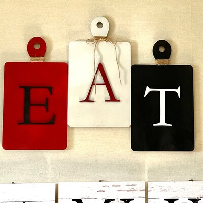 Rustic EAT Wall Decor Cutting Board Shaped EAT Wall Hanging, Farmhouse ...