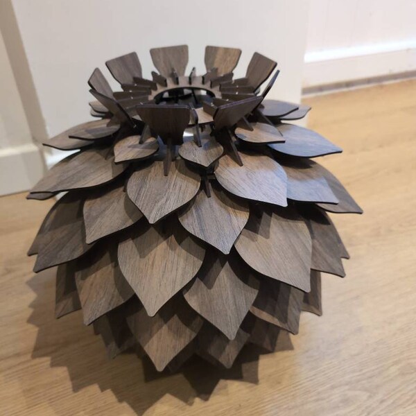 Wooden Pine Cone Modern Chandelier Lamp - Wood Pendant Light - Dining ...