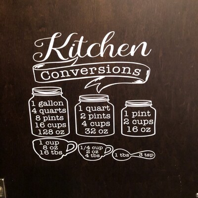 Kitchen Conversion Chart Decal for Your Kitchen for Measurements With ...