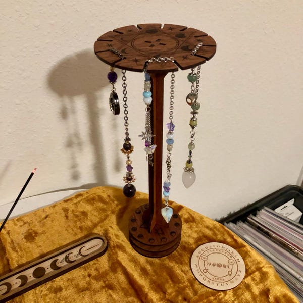 Wooden Pendulum Display Stand With Moon Phases; Dowsing Pendulum Holder ...