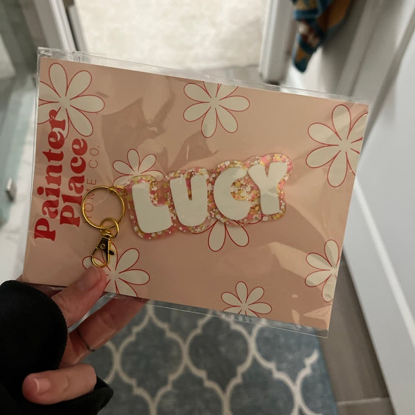 Personalized Acrylic Name Keychain: Polka Dot Backpack Tag - Etsy
