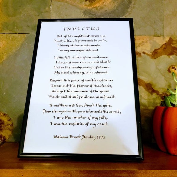 Handwritten Calligraphy 'invictus' Poem Print: Inspirational Gift - Etsy UK
