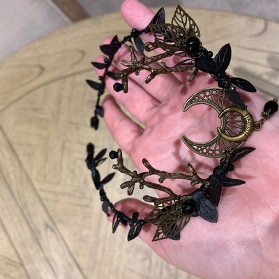 Hecate Goddess Tiara With Onyx With Black Austrian Crystal Pagan Wicca ...