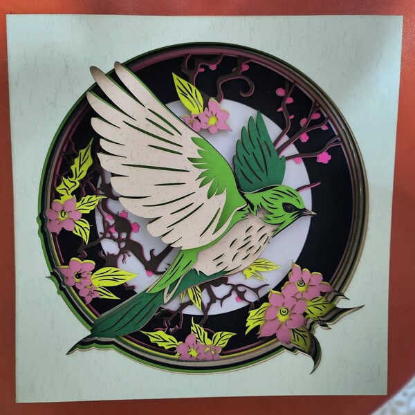 Bird Shadow Box Template Svg, Flowers Birds and Moon 3D SVG Shadowbox ...