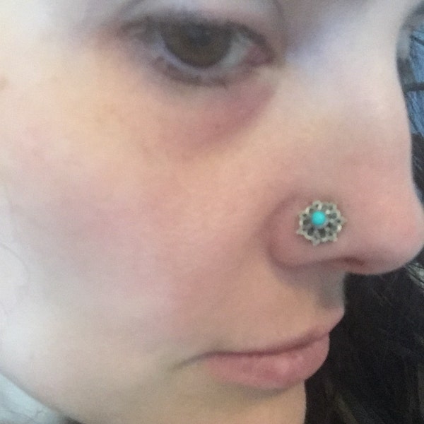 Crescent Moon Silver Nath Left Nose Piercing, Unique Oxidized Nose Ring ...