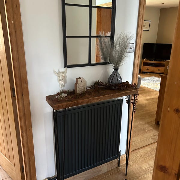 Hand-made Rustic Radiator Cover With Black Three Pin Hairpin Legs ...