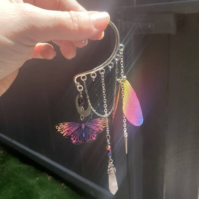 Luna Moth Ear Cuff With Blue Quartz, No Piercing Earrings, Fantasy Ear ...