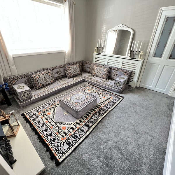 U Shaped Moroccan Sofa Set,arabic Sofa Floor Seating Set,floor Pillow ...