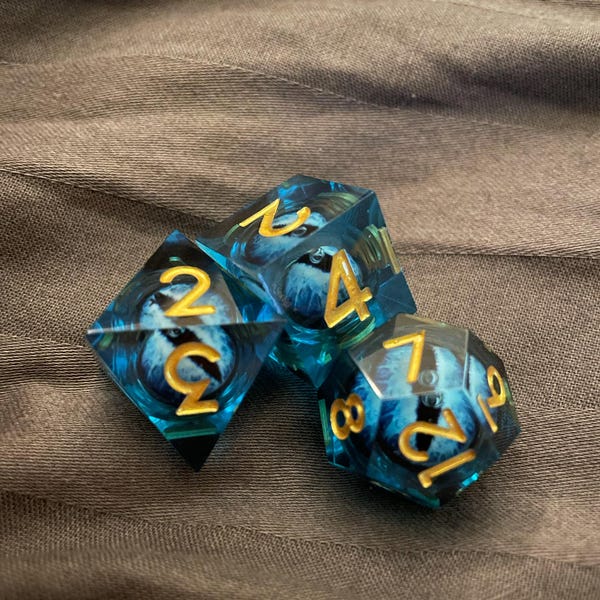 Red Blue Dragon Eye Dice Liquid Core Dice Set, Handmade Sharp Edge ...
