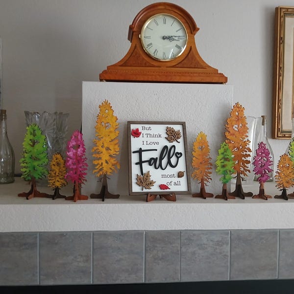 Free Standing Fall Trees, Yellow-orange, Hand Painted, Autumn Decor ...