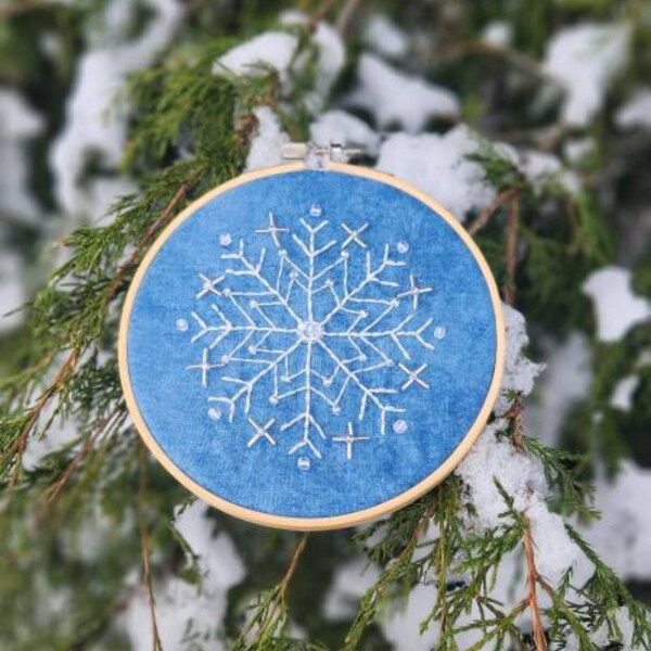 Blue Snowflake Hand Embroidery Pattern, Christmas Embroidery Pattern ...