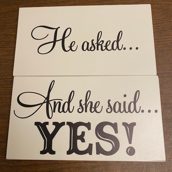 He Asked and She Said YES - Painted Wooden Wedding or Engagement Photo ...